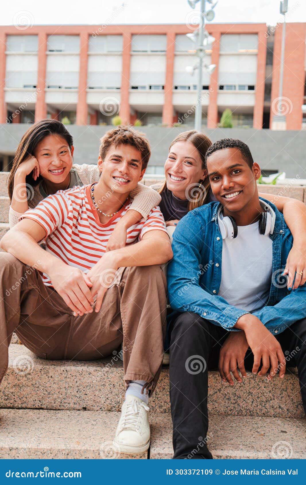Vertical Portrait of a Group of Real Multiracial High School Young ...