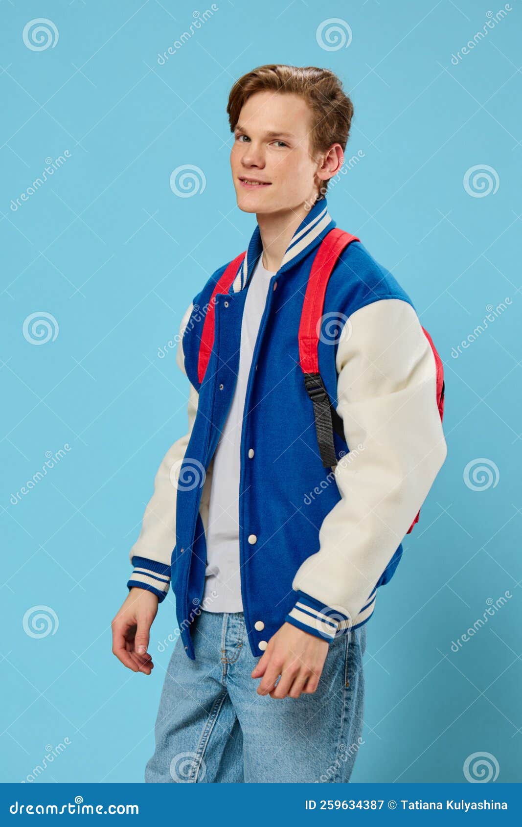 Vertical Portrait of a Handsome Red-haired Guy in a Trendy Jacket with ...