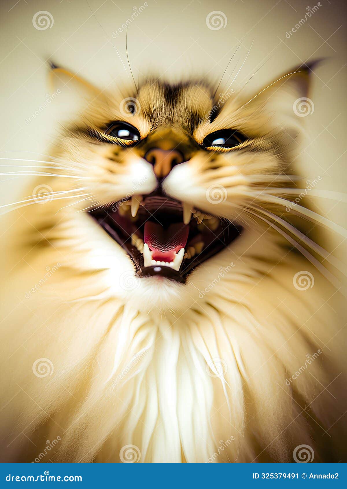 A Vertical Portrait of a Laughing Cat with Its Mouth Open Stock ...