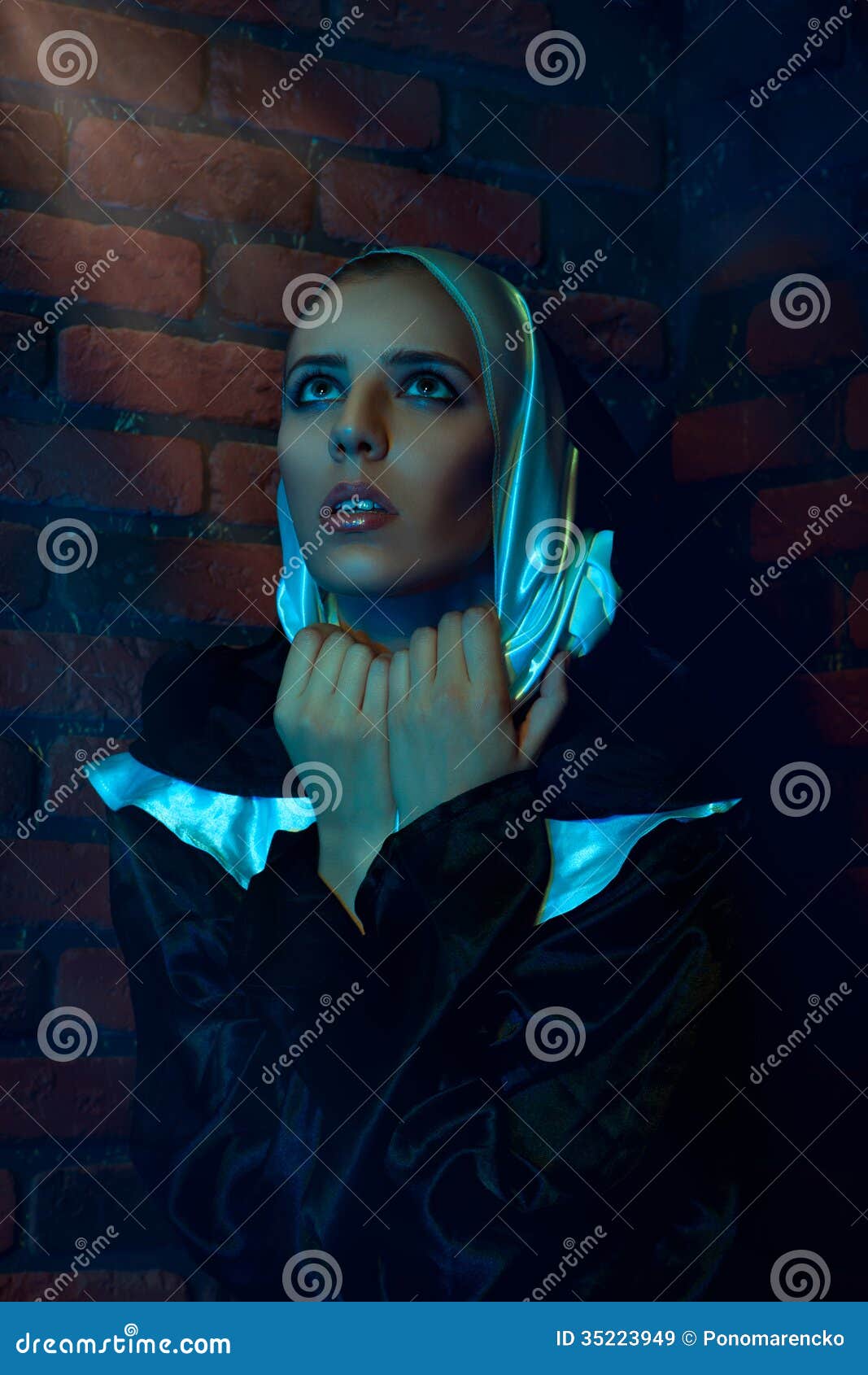 Vertical Portrait of Nun Nera Brick Wall Stock Image - Image of cross ...