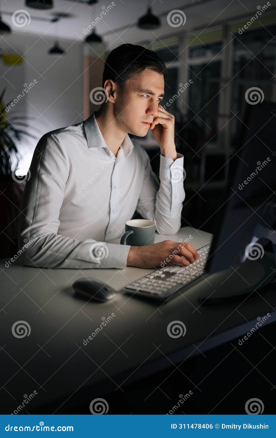 Vertical Portrait of it Programmer Checking Computer Code Using Desktop. Busy Developer Working ...