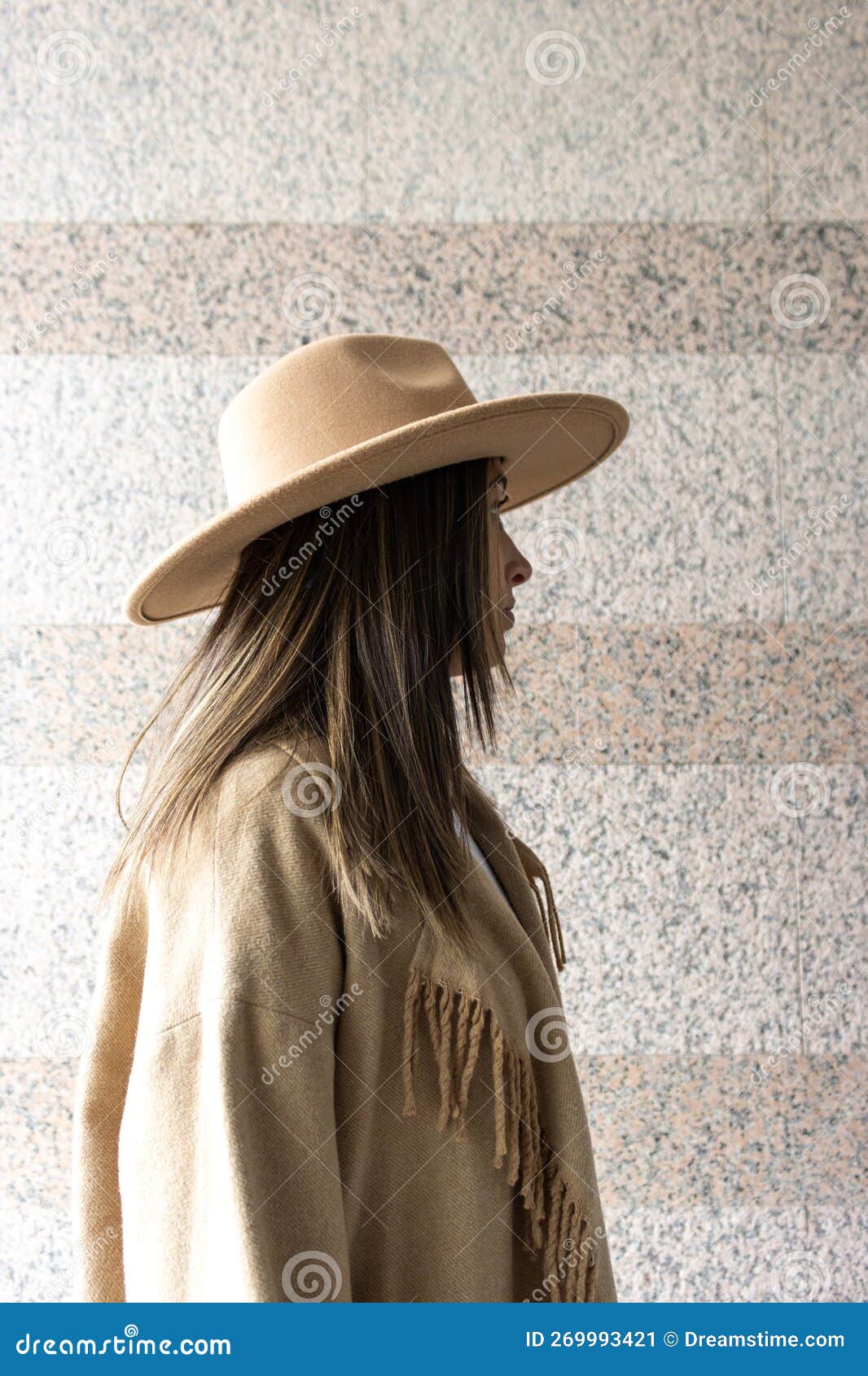 Vertical Portrait of a Young Woman Profile View with Hat Stock Image ...