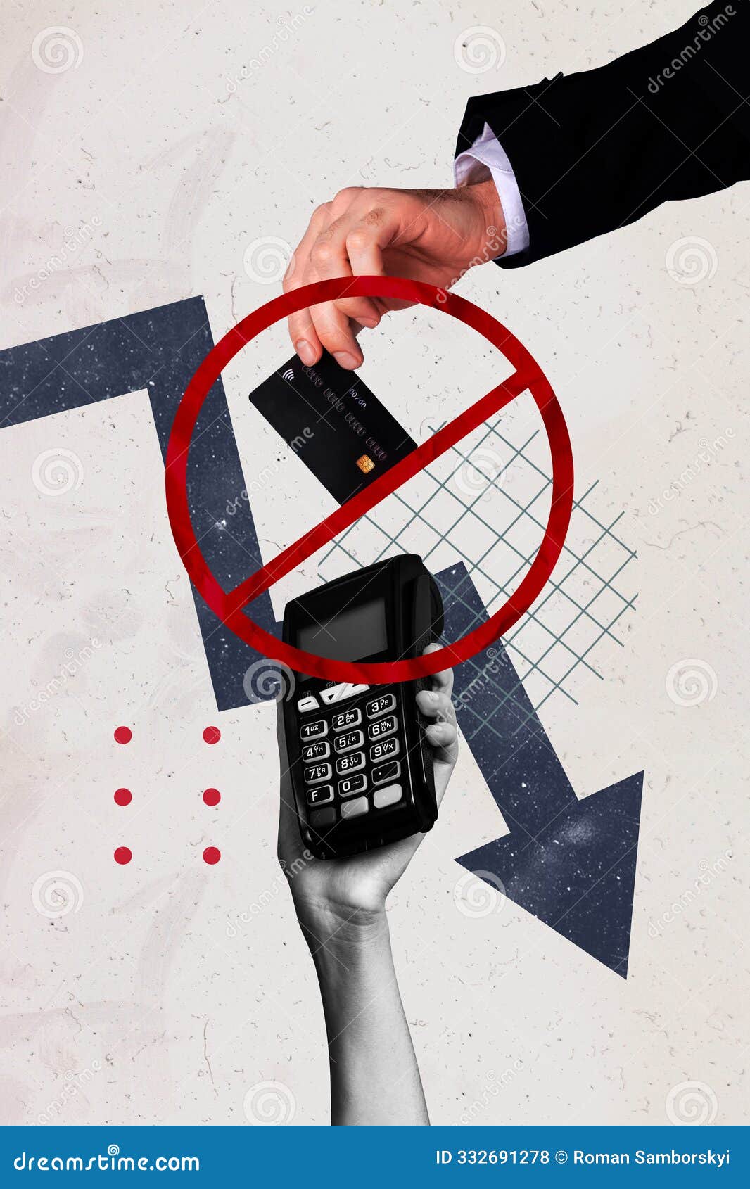 Vertical Poster Collage Hand Body Fragment Blocked Terminal Payment System Device Economy Stock ...