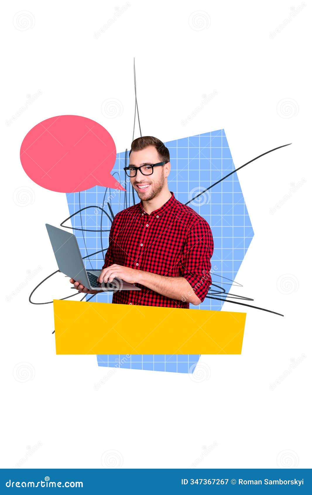 Vertical Poster Collage Young Man Freelancer Remote Worker Job Clerk ...