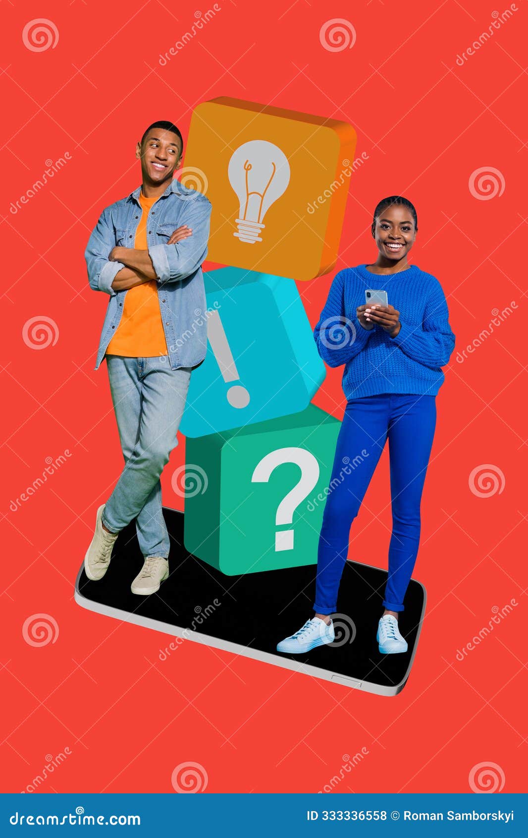 Vertical Poster Collage Young Woman Man 3d Elements Smartphone Digital ...