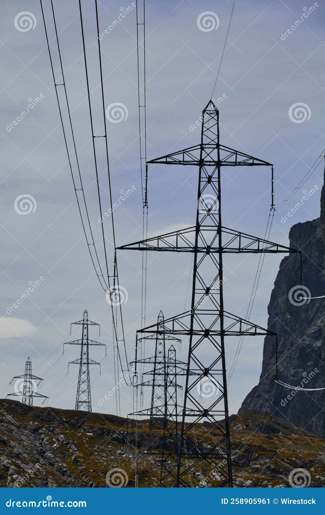 Vertical of Power Pylons in the Mountains Stock Image - Image of volt ...