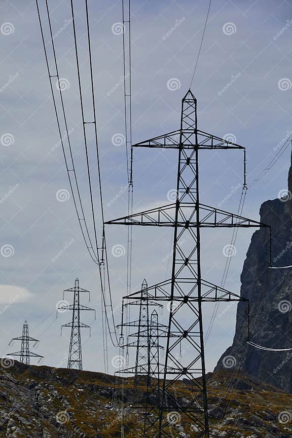 Vertical of Power Pylons in the Mountains Stock Image - Image of volt ...