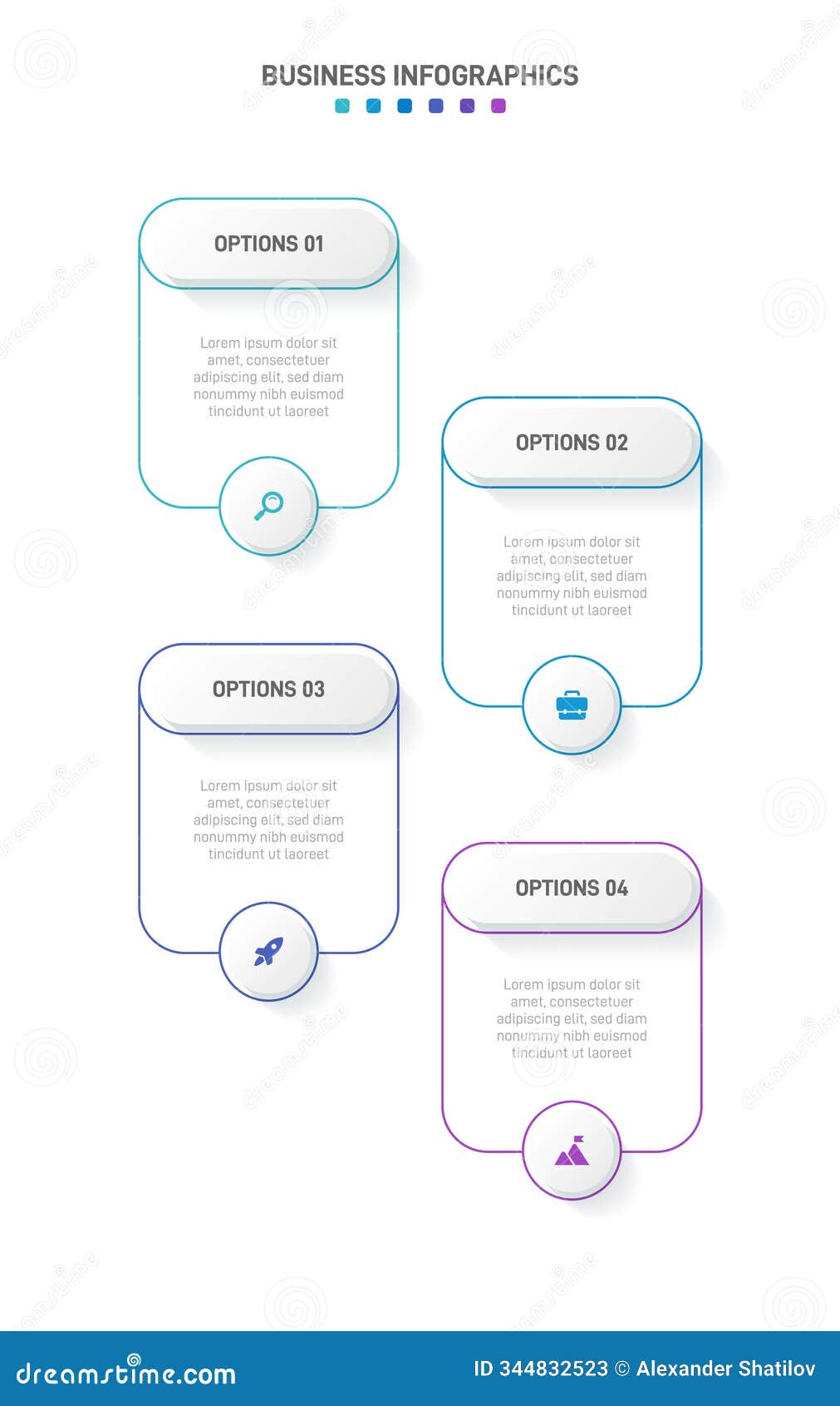 Vertical Progress Diagrams With 4 Elements. Concept Of Four Steps Of ...