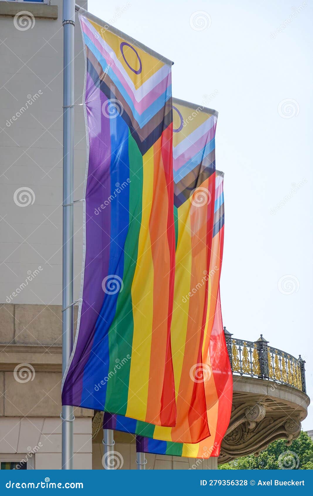 Vertical Progress Pride Rainbow Flag on Flagpole Stock Photo - Image of ...