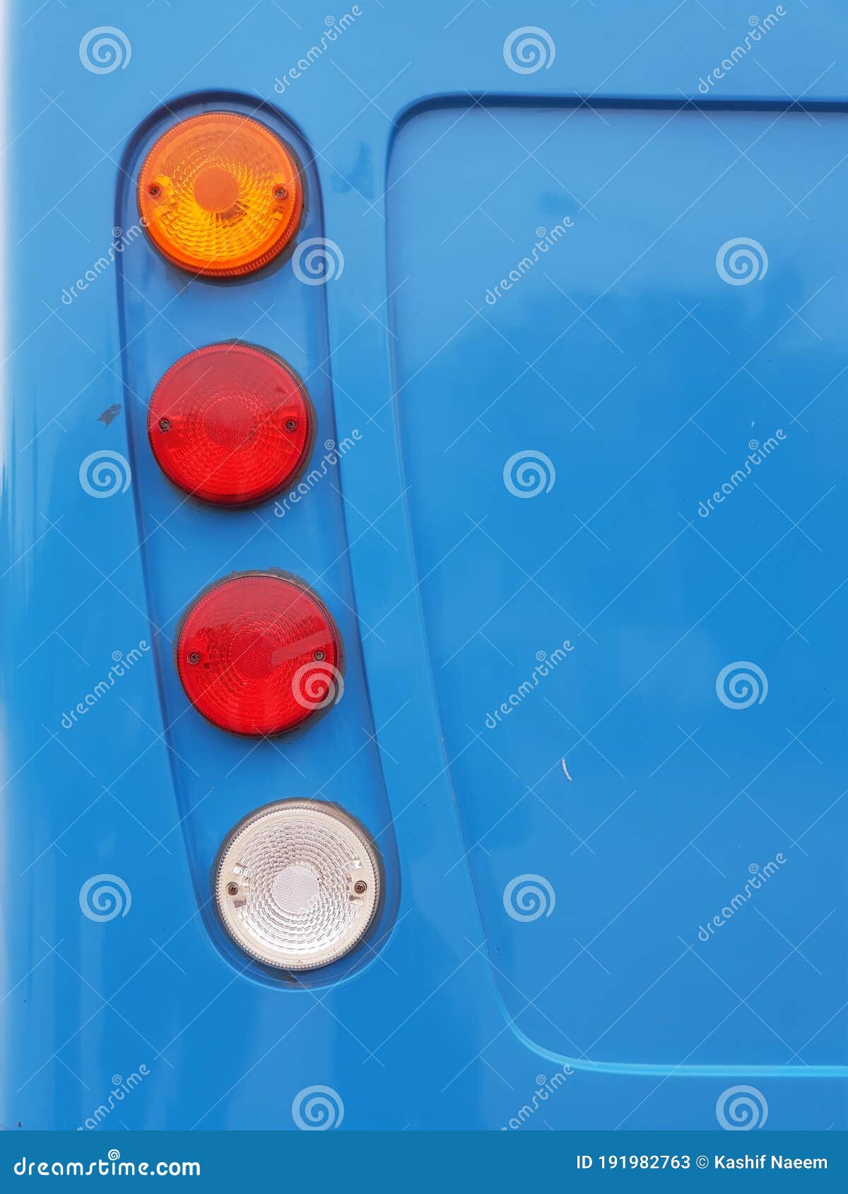 Vertical Rear Lights of School Blue Bus Stock Image - Image of ...