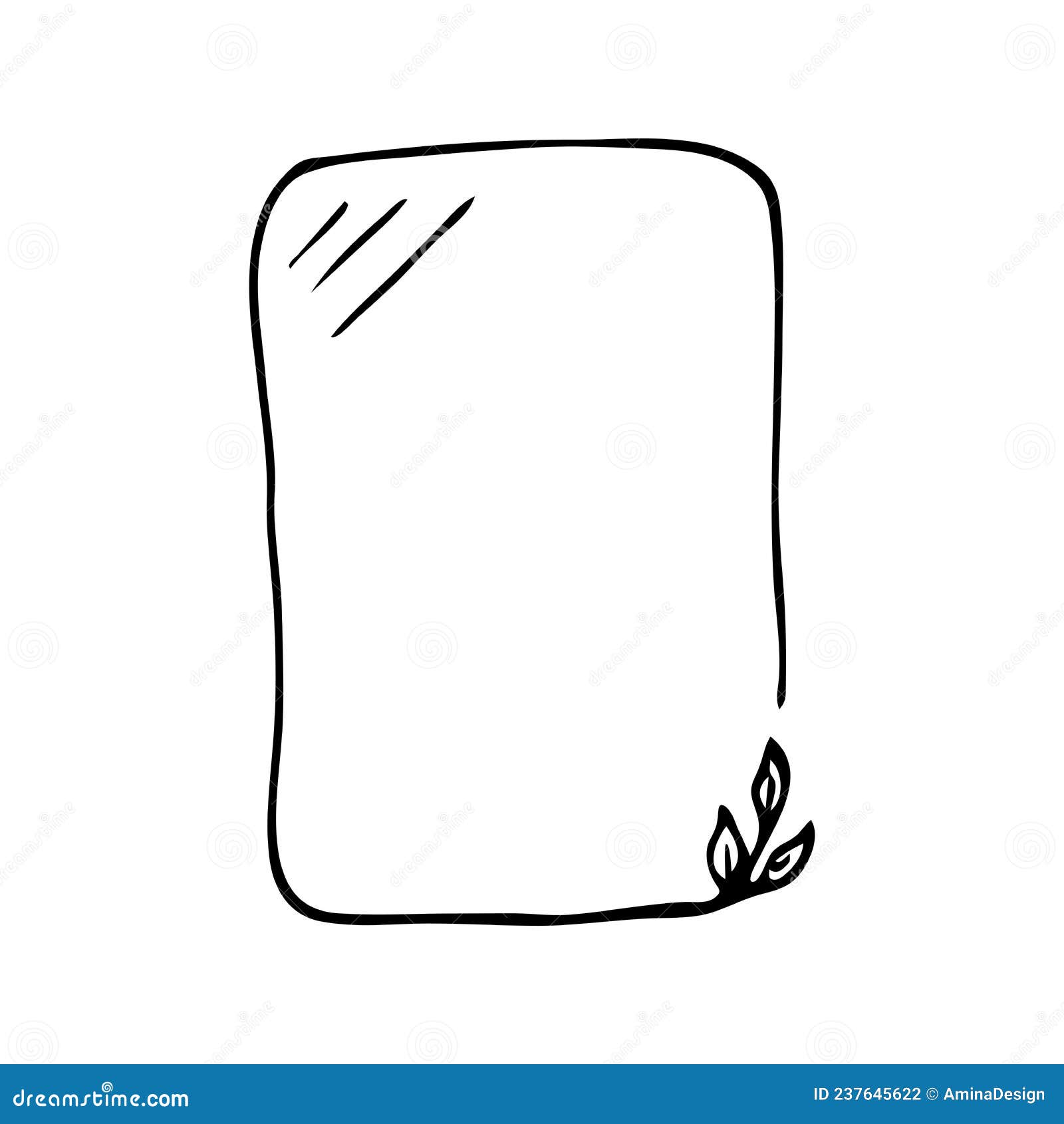 Vertical Rectangle Doodle Frame with Small Plants and Leaves Stock ...