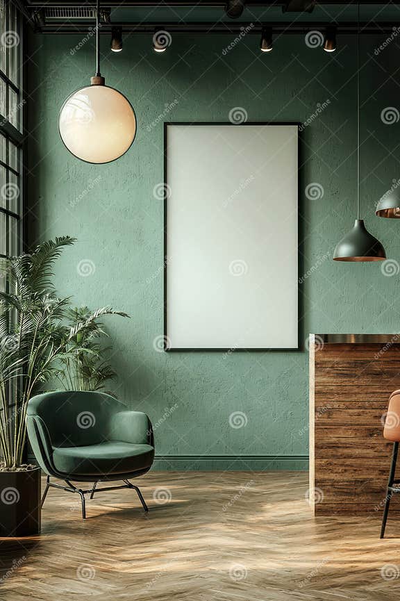 Vertical Rectangle Frame Mockup in a Stylish Interior with Green Walls ...