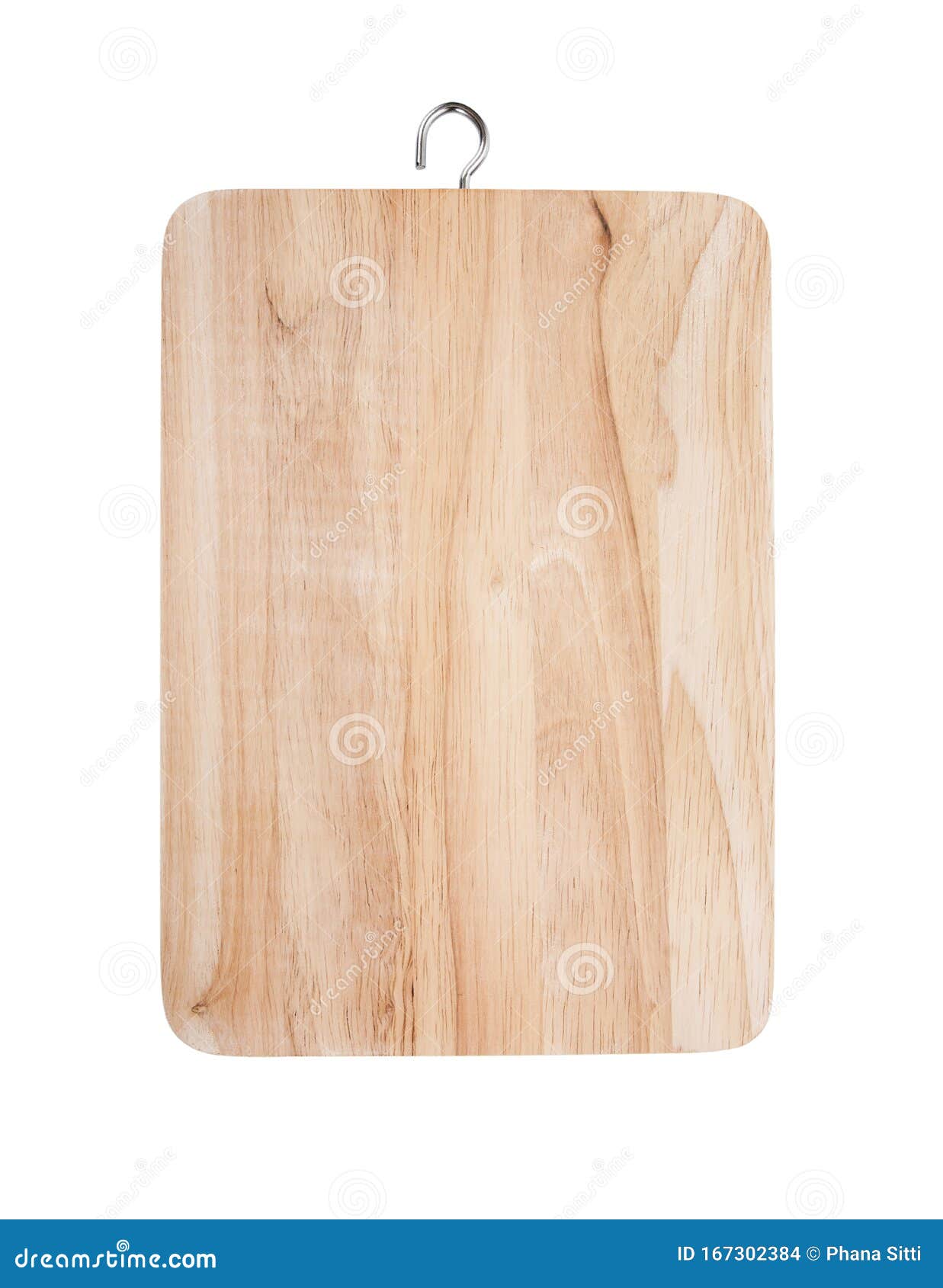 Vertical Rectangle Wood Cutting Board with Metal Hook Isolated on White ...