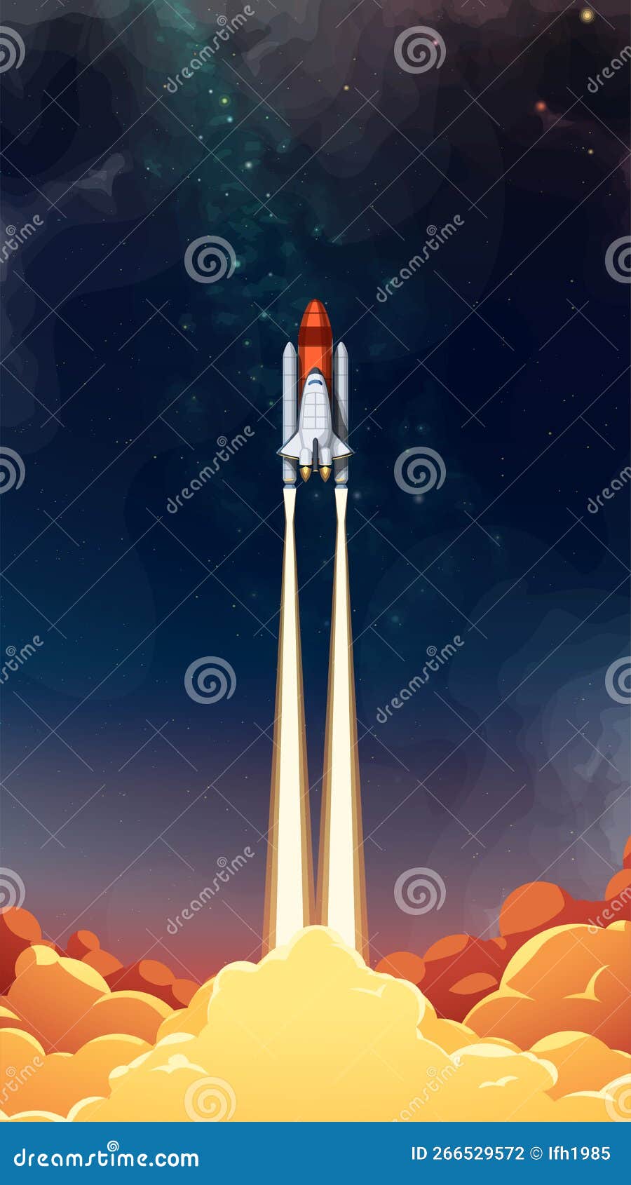 A Vertical Rocket Start with Fire Clouds Stock Vector - Illustration of ...
