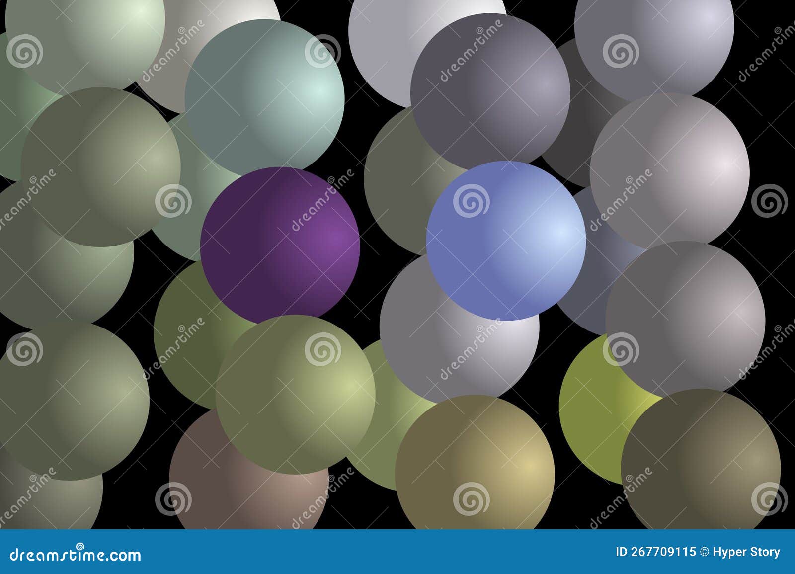 Vertical Rows of 3D Spheres. Spherical Molecules of Different Colors ...