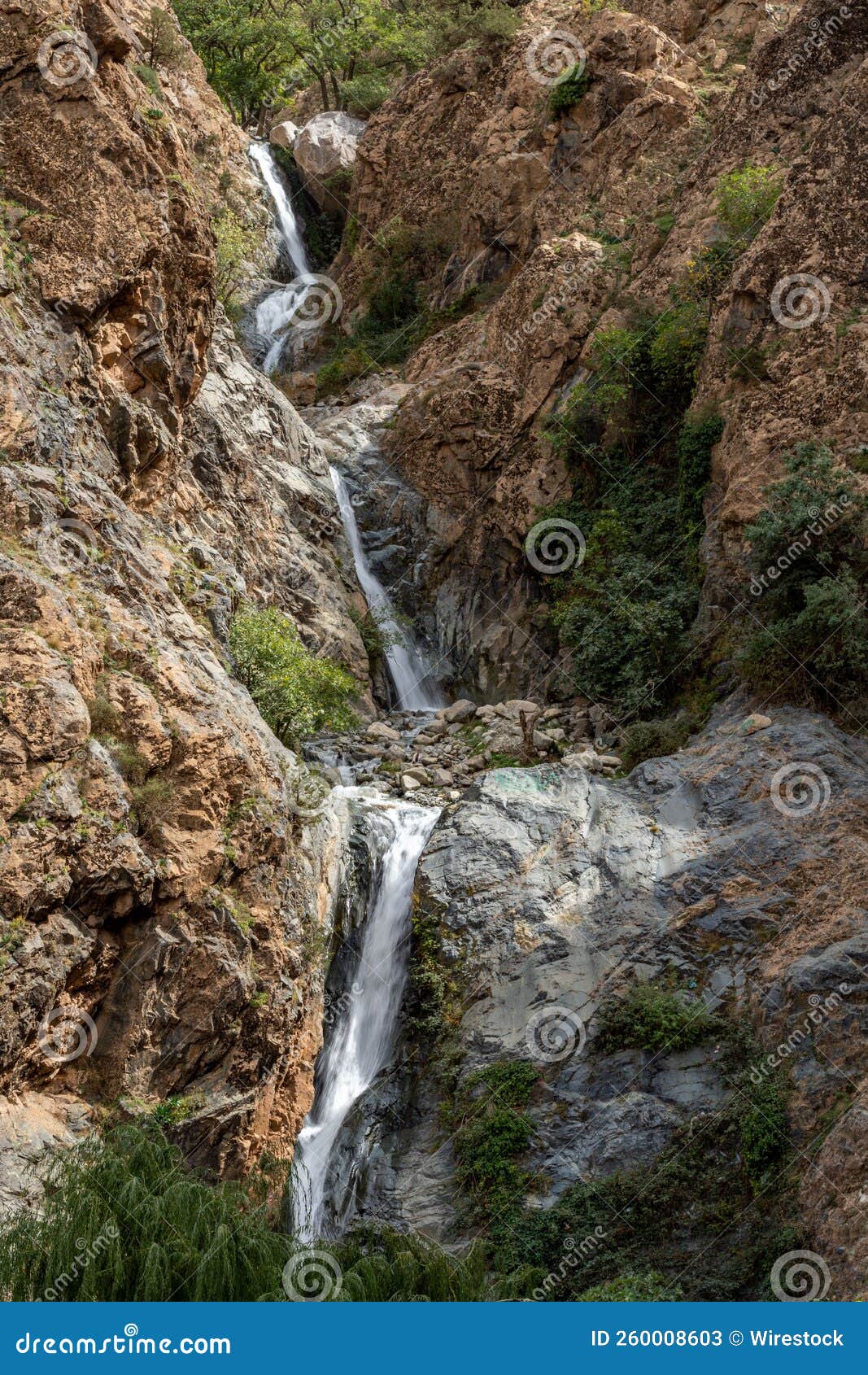 Vertical of a Scenic Waterfall in the Atlas Mountains in Marrakech ...