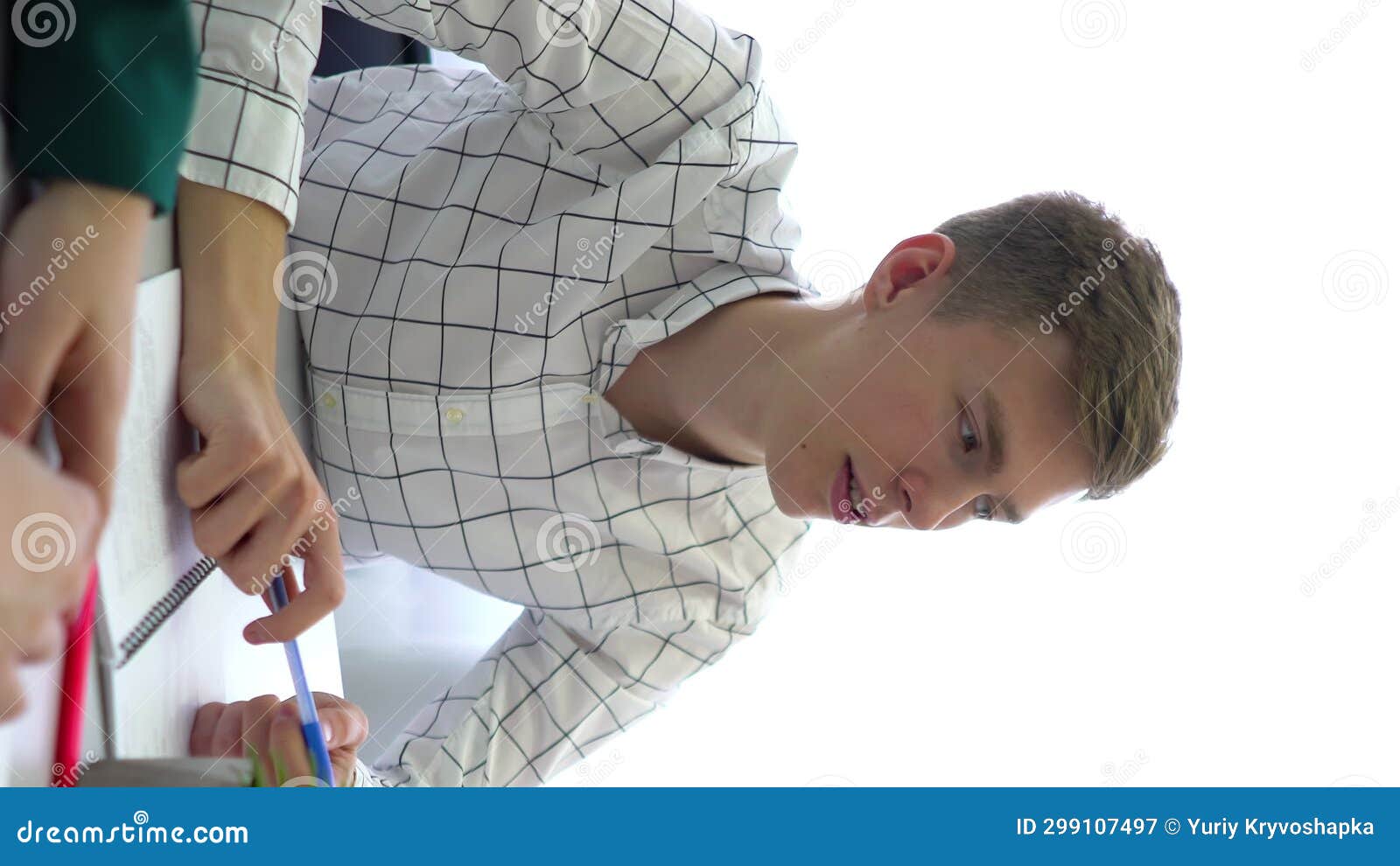 Vertical Screen: High School Student Discussing and Solving Project ...