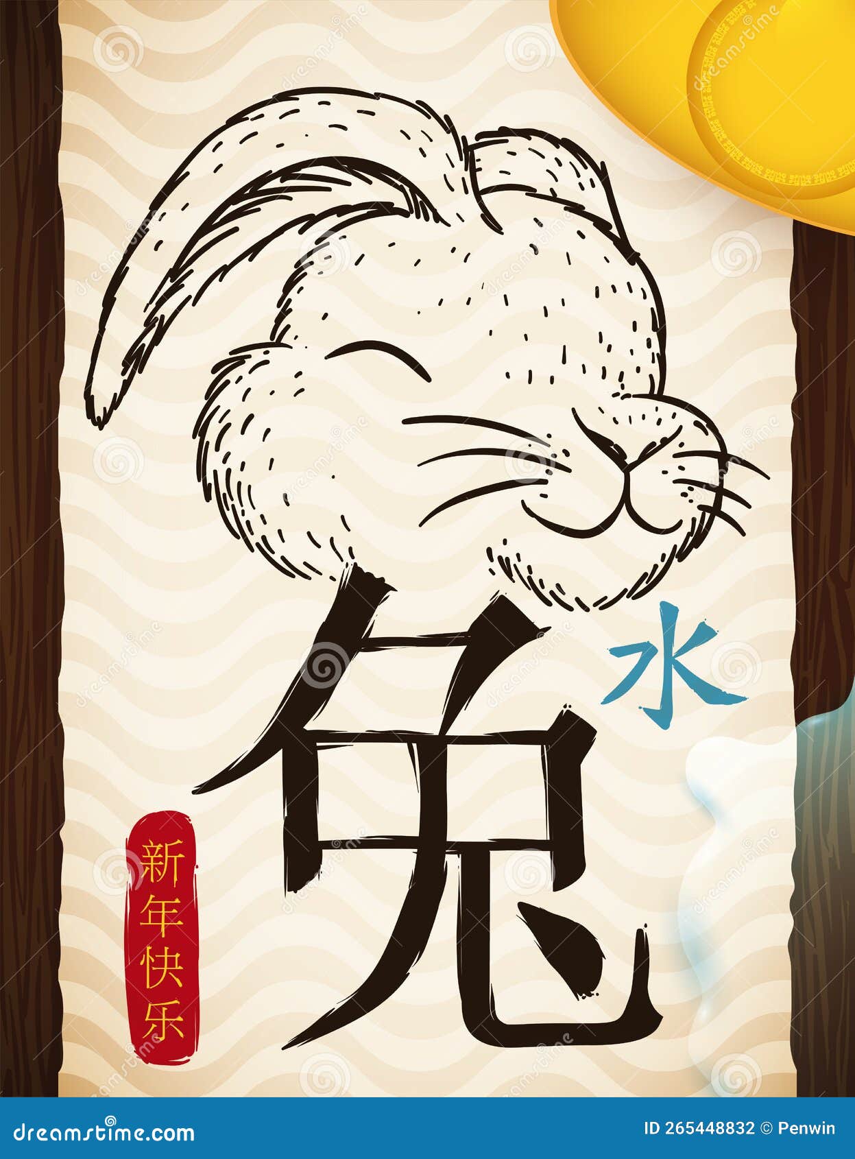 Vertical Scroll with Bunny Head, Ingot for Chinese New Year, Vector ...