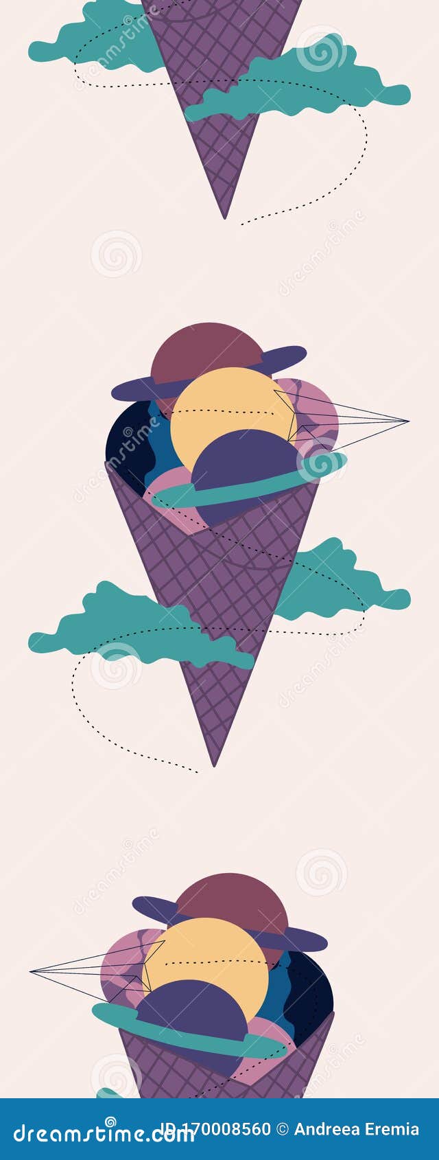 Vertical Seamless Border with Galactic Ice Cream and Clouds Stock ...