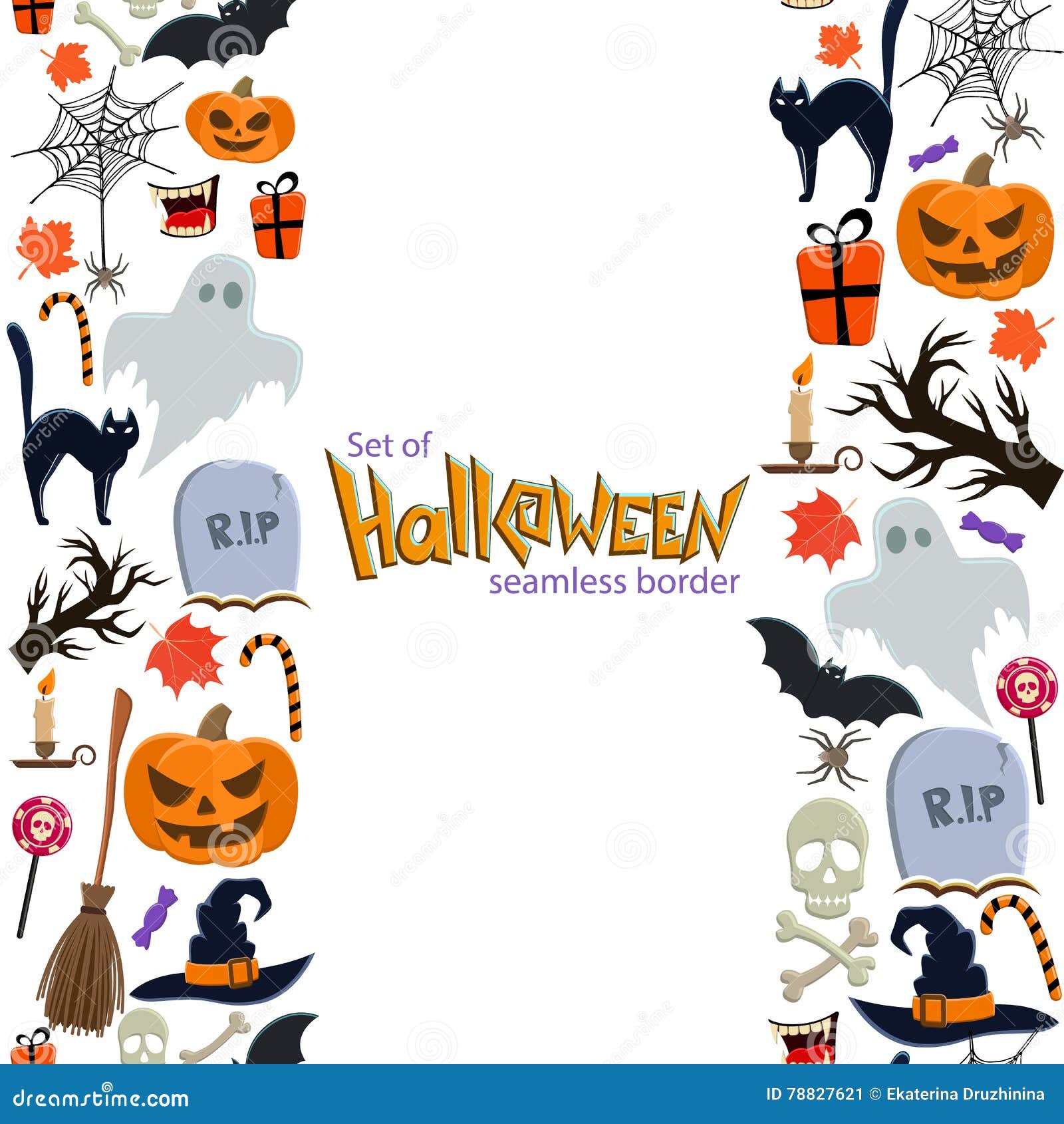 Vertical Seamless Borders of Halloween Icons Stock Vector ...