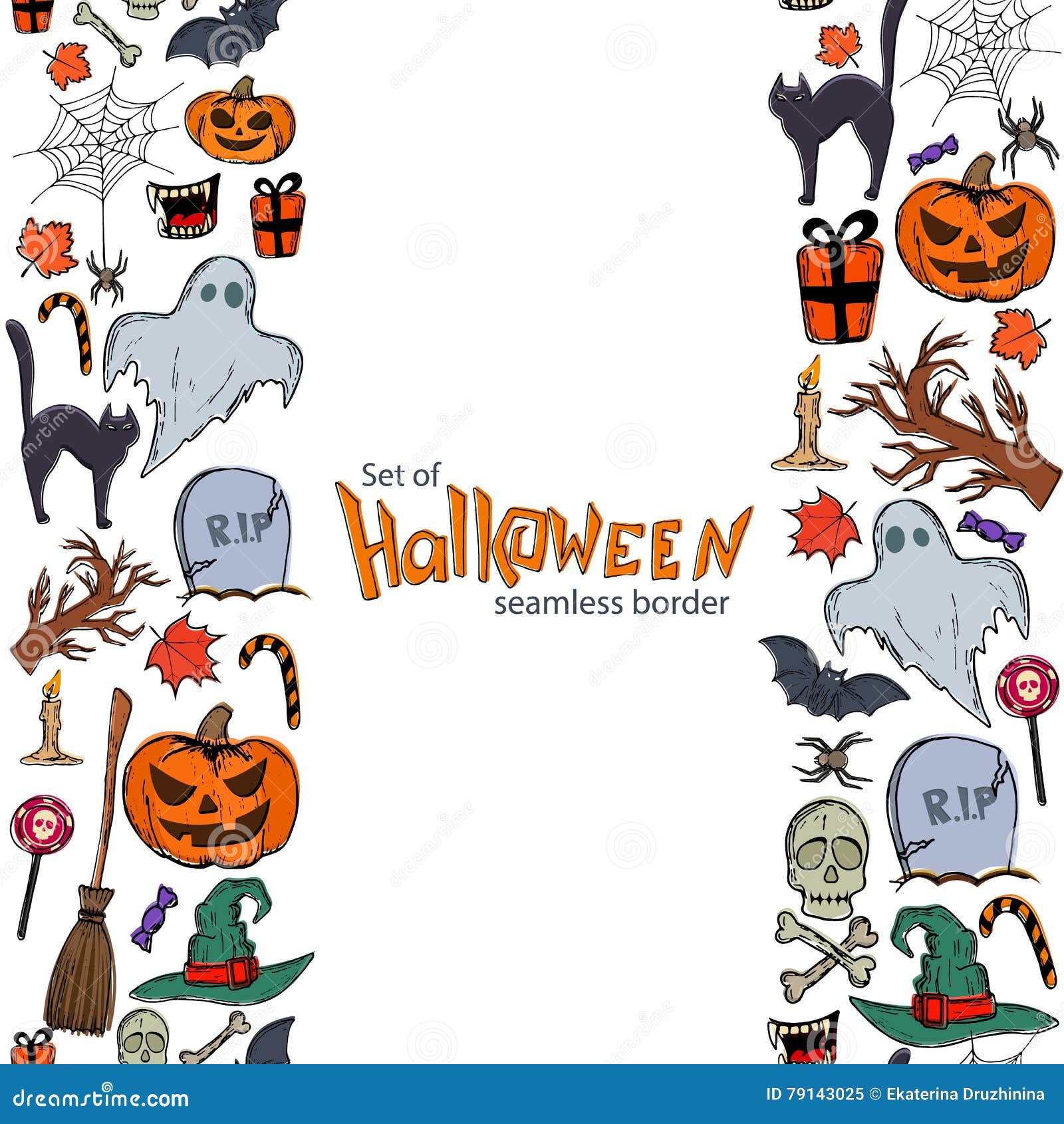 Vertical Seamless Borders of Halloween Icons Stock Vector ...