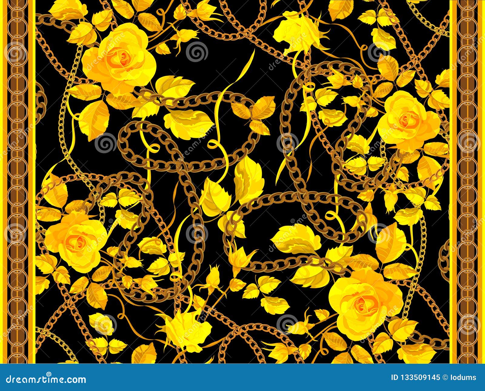Vertical Seamless Pattern with Chains and Roses. Floral Patch for ...