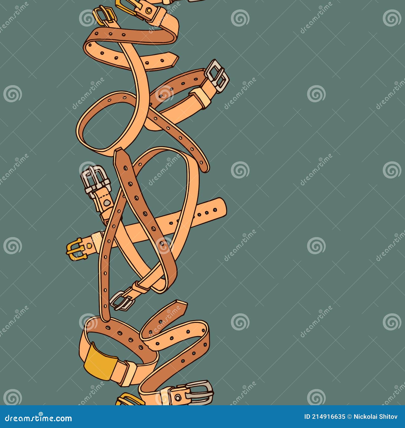 Vertical Seamless Pattern of Simple Leather Belts with Metal Buckles ...