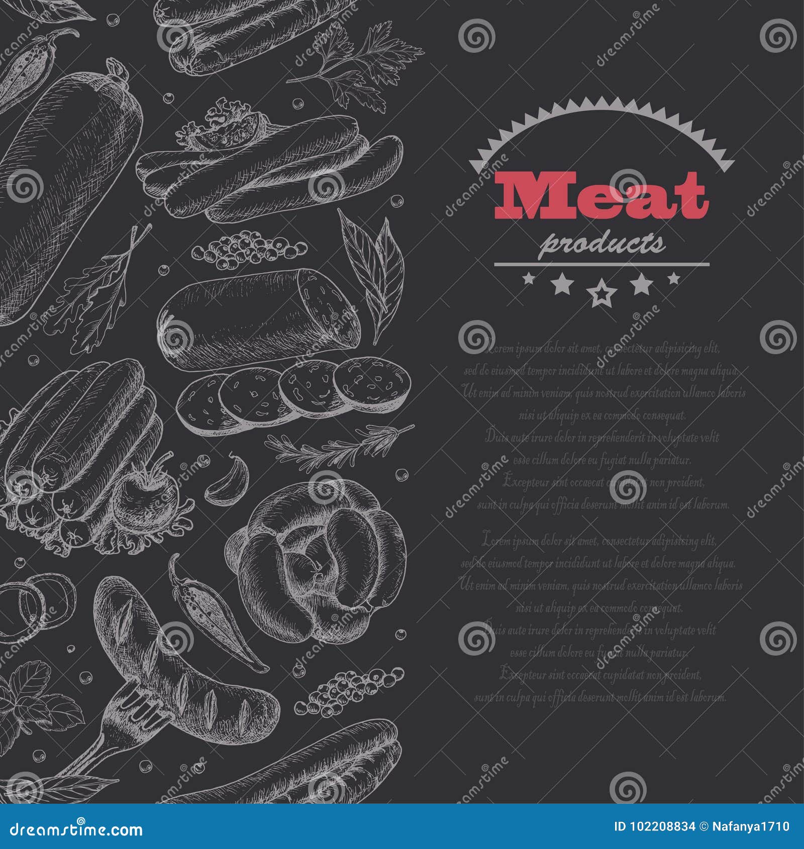 Vertical Seamless Vector Background with Meat Products Stock Vector ...