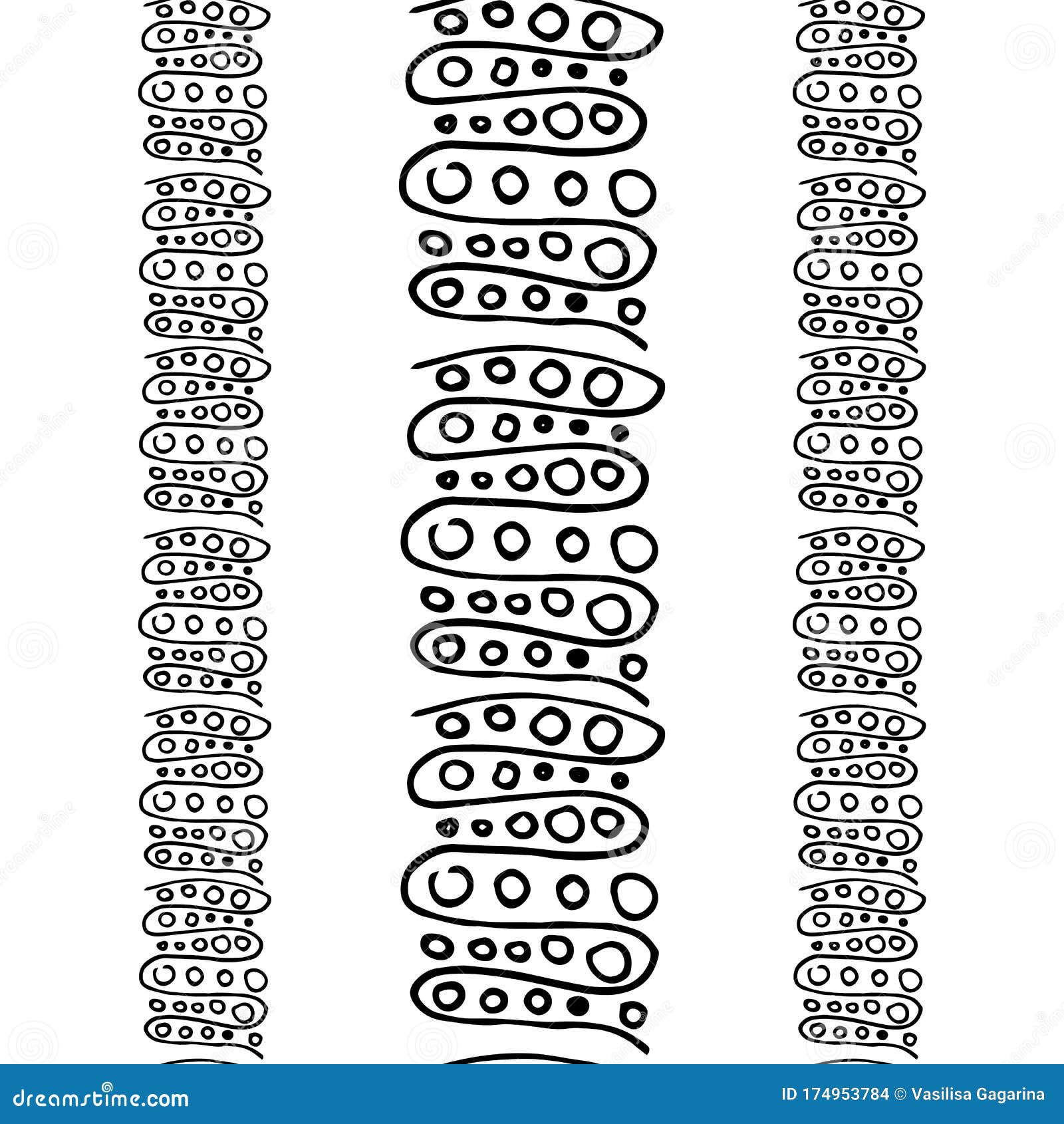 Vertical Seamless Wavy Border with Circles between the Lines. Vector ...