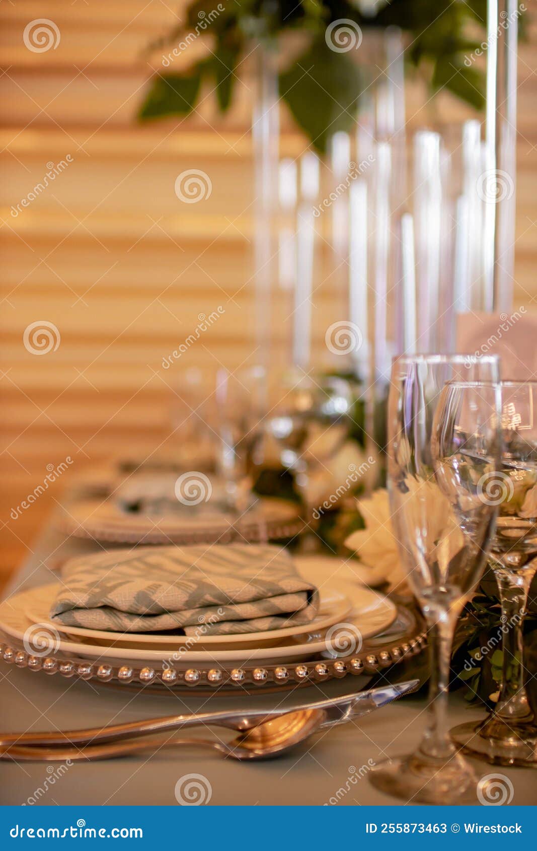 Vertical Selective Focus Shot of Empty Plates and Glasses on Wedding ...