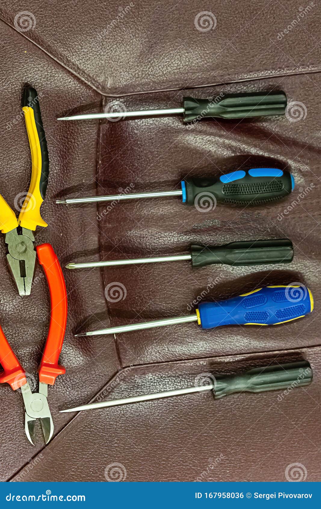Vertical Set of Hand Tools of a Locksmith, Row of Horizontal ...