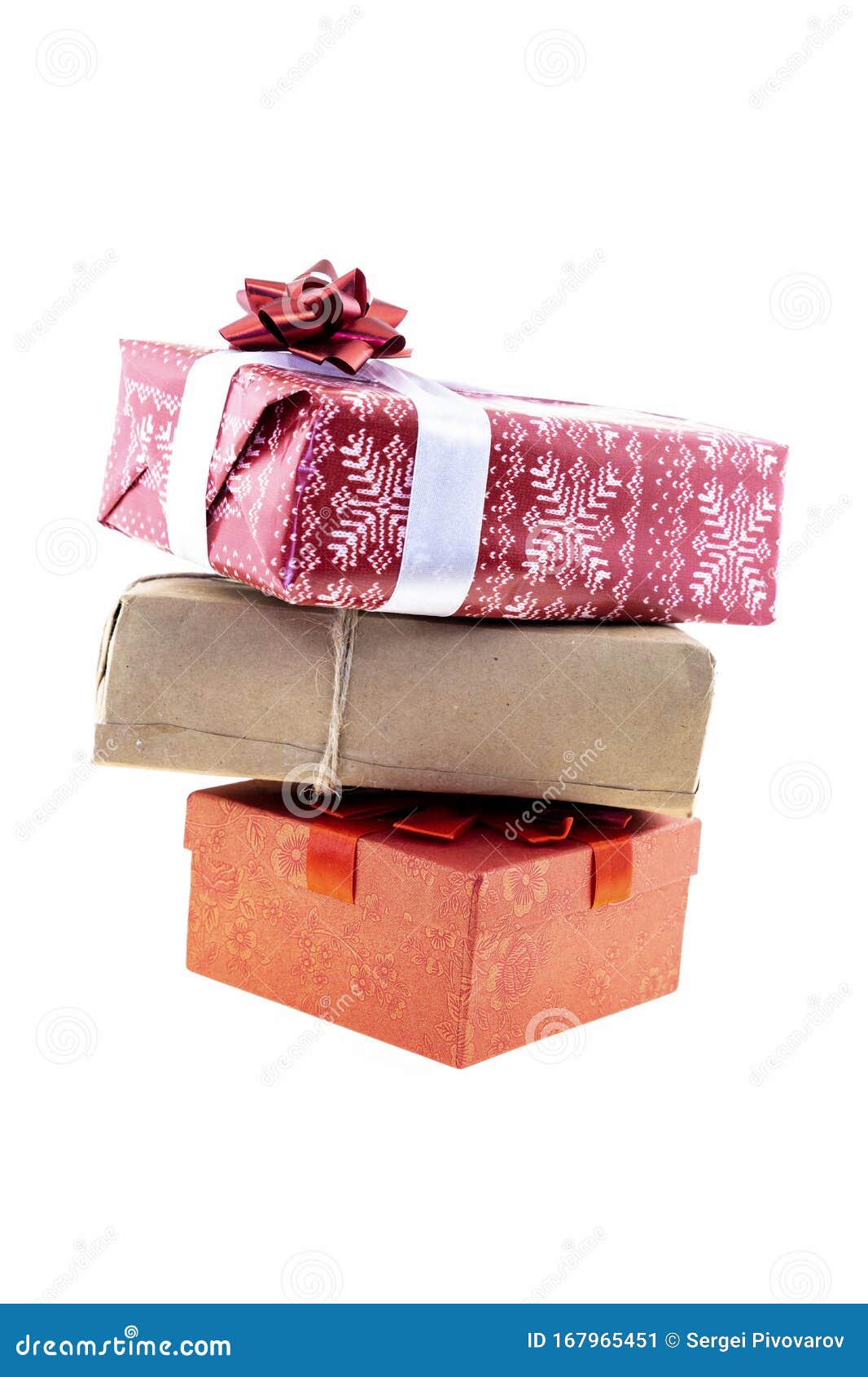 Vertical Set Stack Gift Box Gift Orange Kraft Red White Background ...