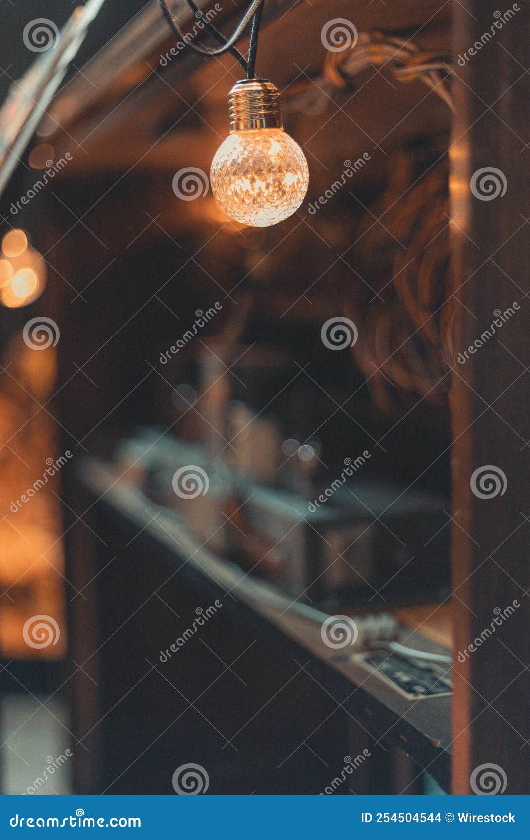 Vertical Shallow Focus of a Turned on Light Bulb Stock Photo - Image of ...