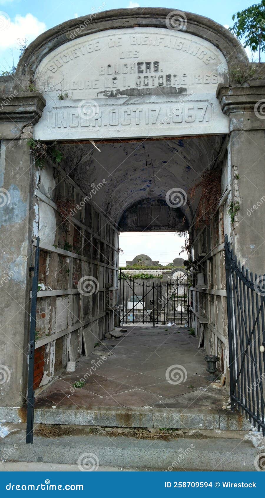 Vertical Shot of Aged Cemetery Entrance Stock Photo - Image of letters ...