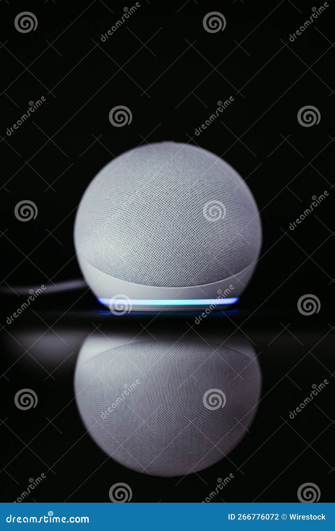 Vertical Shot of Amazon Echo 4 with Neon Blue Led Light on the Bottom ...