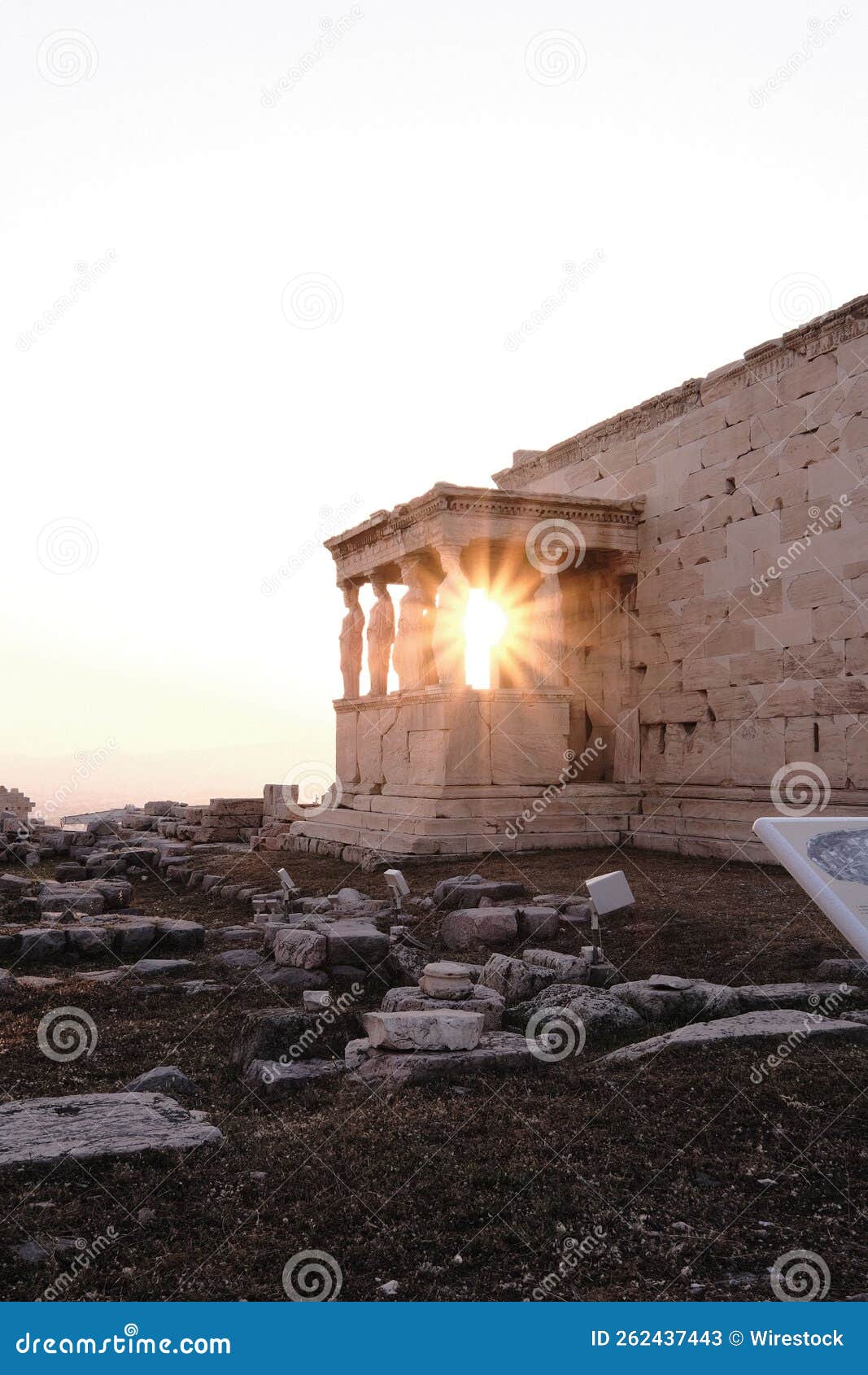 Vertical Shot of the Ancient Greek Erechtheion during a Sunset Stock ...