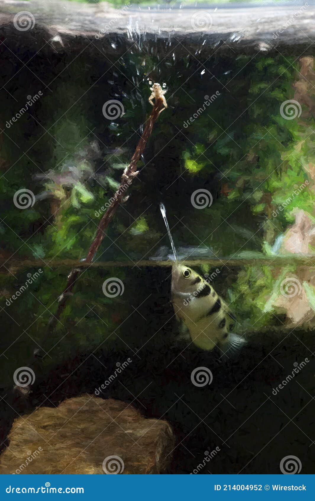 Vertical Shot of an Archer Fish Shooting Water and Attacking an Insect ...
