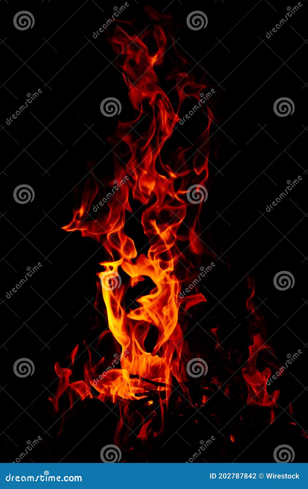 Vertical Shot of a Beautiful Burning Fire at Night Stock Photo - Image ...