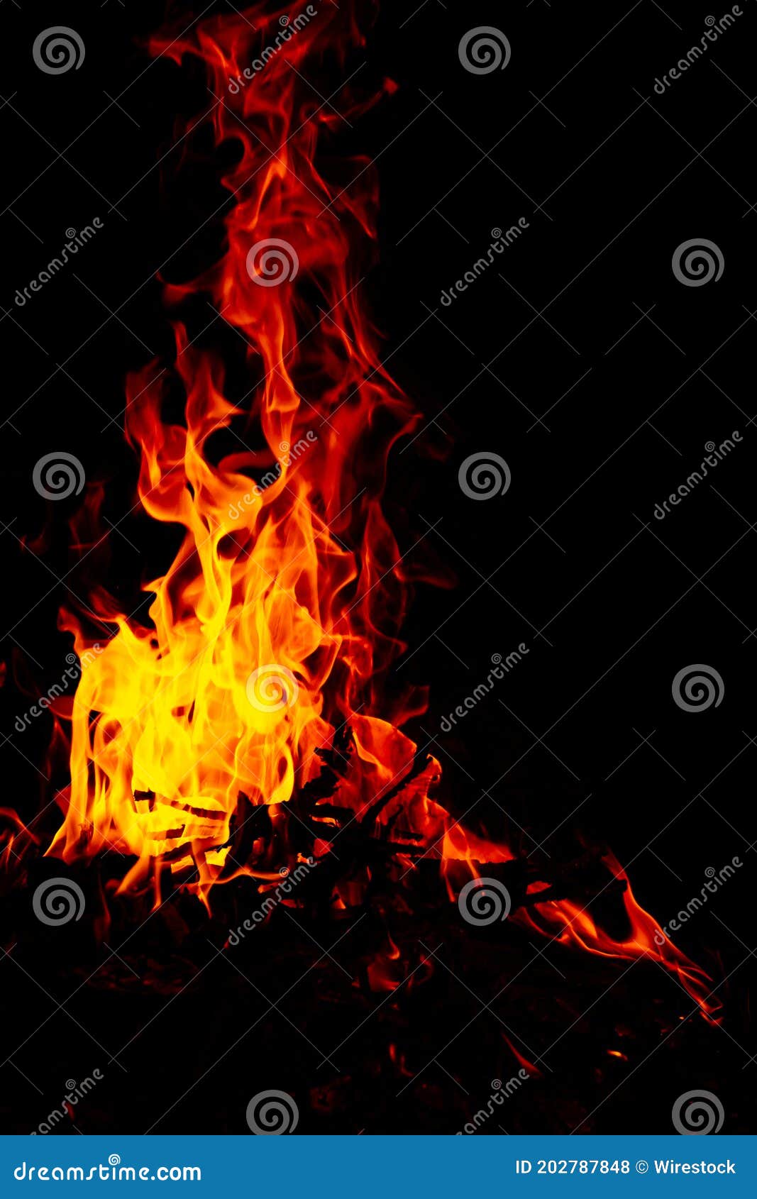 Vertical Shot of a Beautiful Burning Fire at Night Stock Photo - Image ...