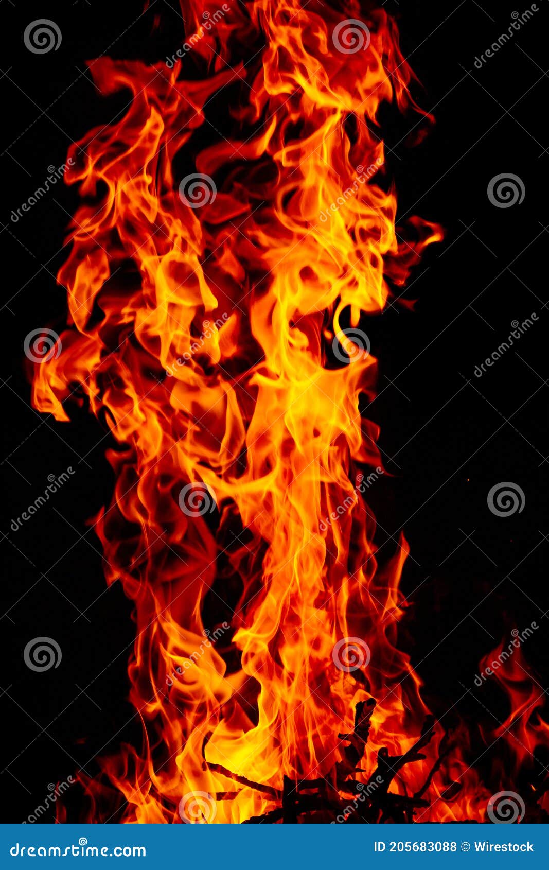 Vertical Shot of a Beautiful Burning Fire at Night Stock Photo - Image ...