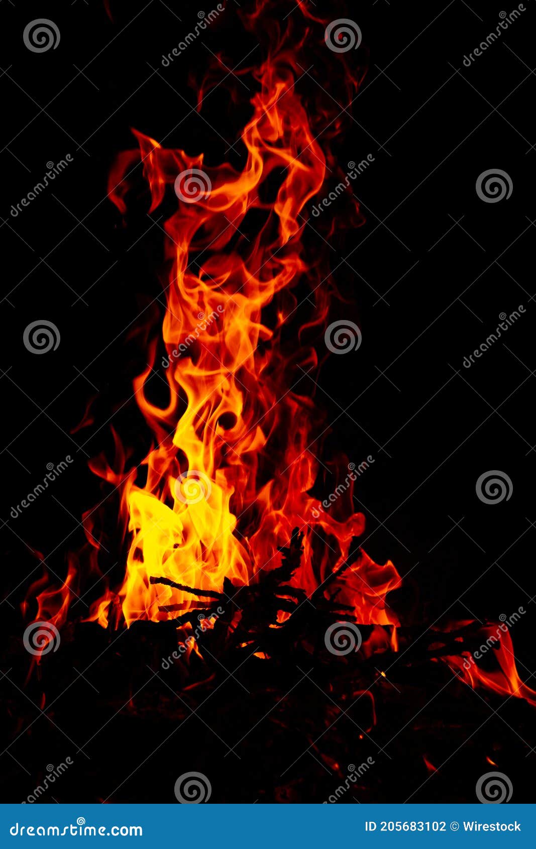 Vertical Shot of a Beautiful Burning Fire at Night Stock Photo - Image ...