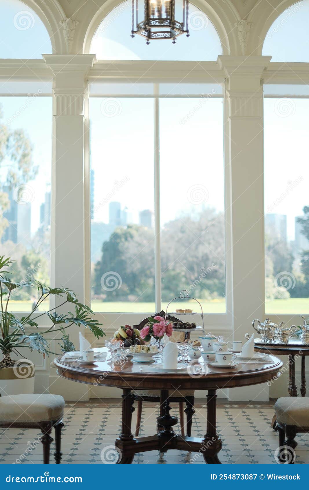 Vertical Shot of a Beautiful Cafe Interior with a Served Table Stock ...