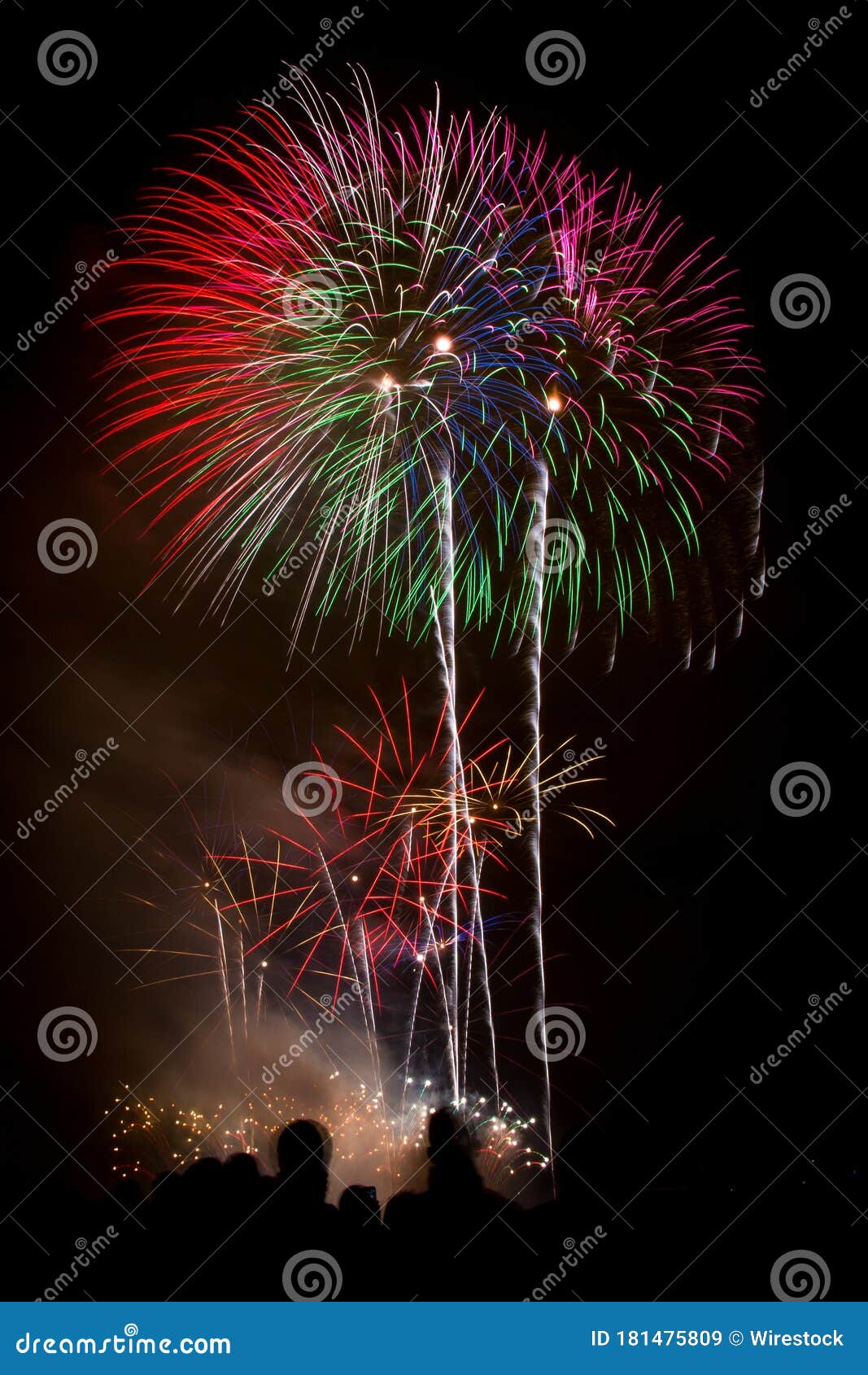 Vertical Shot of Beautiful Colorful Fireworks Under the Dark Night Sky ...