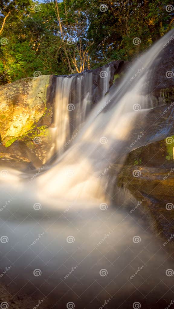 Vertical Shot of a Beautiful Waterfall in Motion in a Forest Stock ...