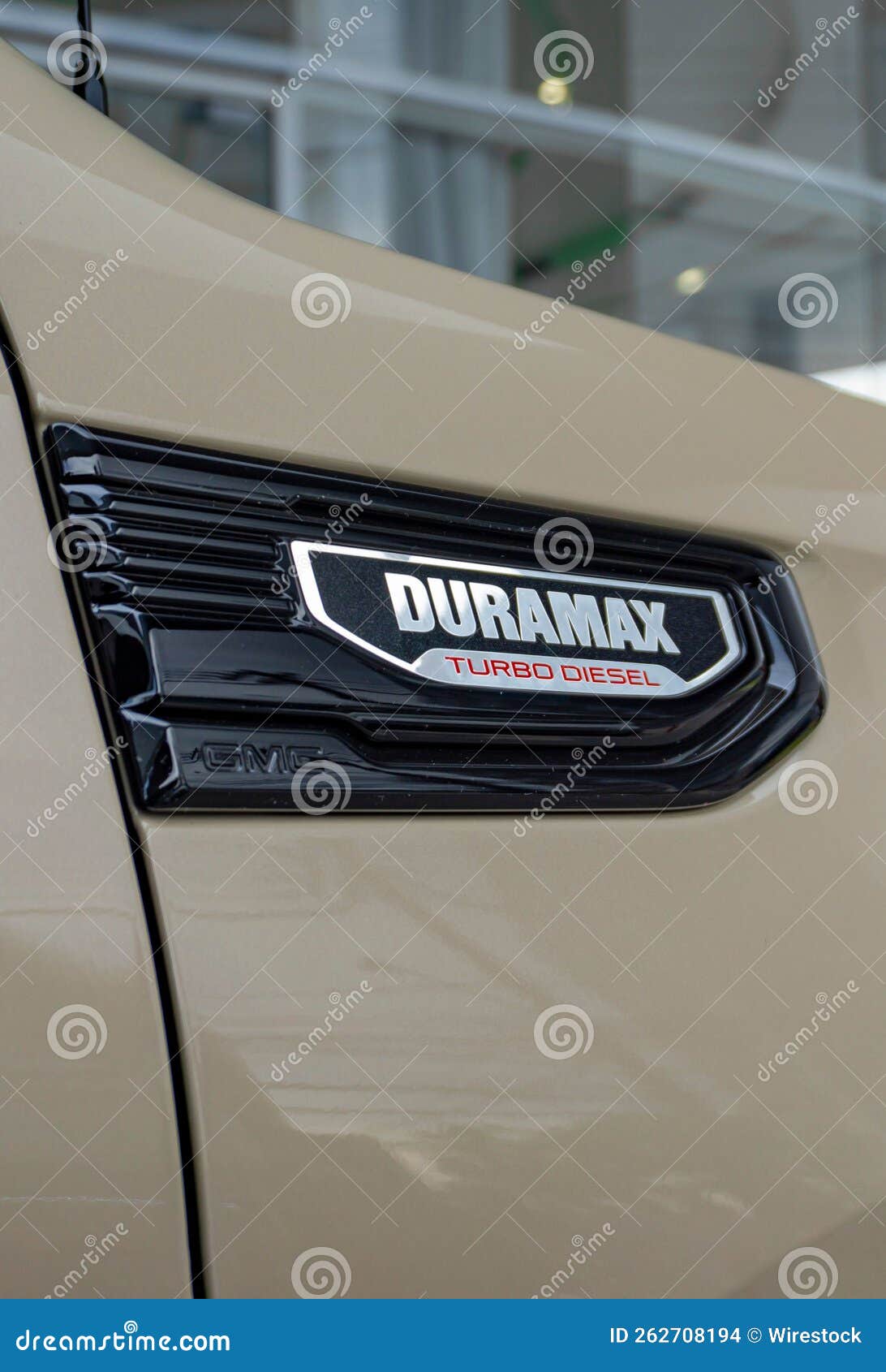 Vertical Shot of Beige GMC Sierra Duramax Engine Badge Editorial Stock ...