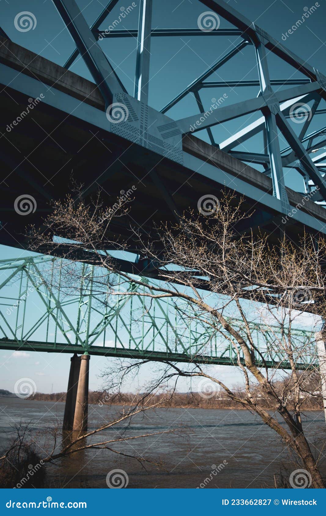 Vertical Shot of the Big Blue Bridge Over the River on a Sunny Day ...