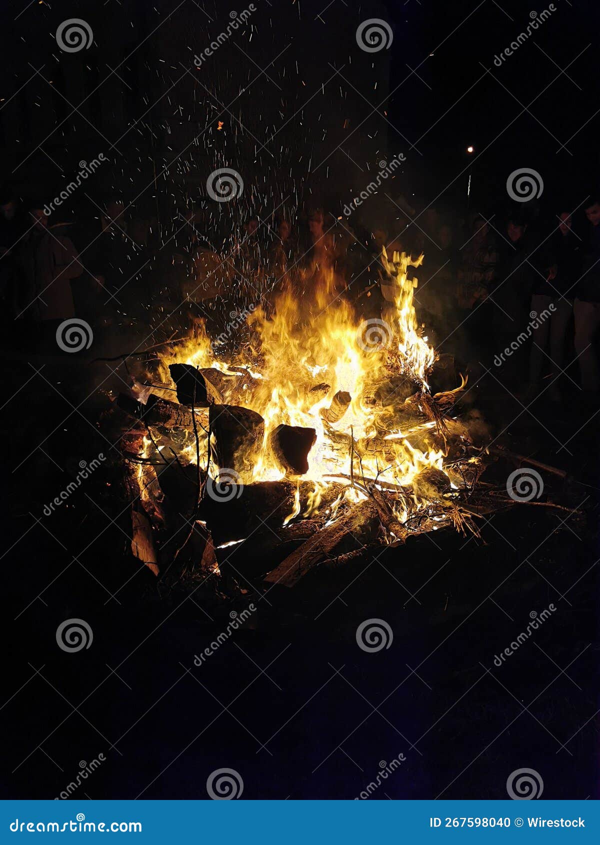 Vertical Shot of a Big Bonfire at Night. Editorial Image - Image of ...