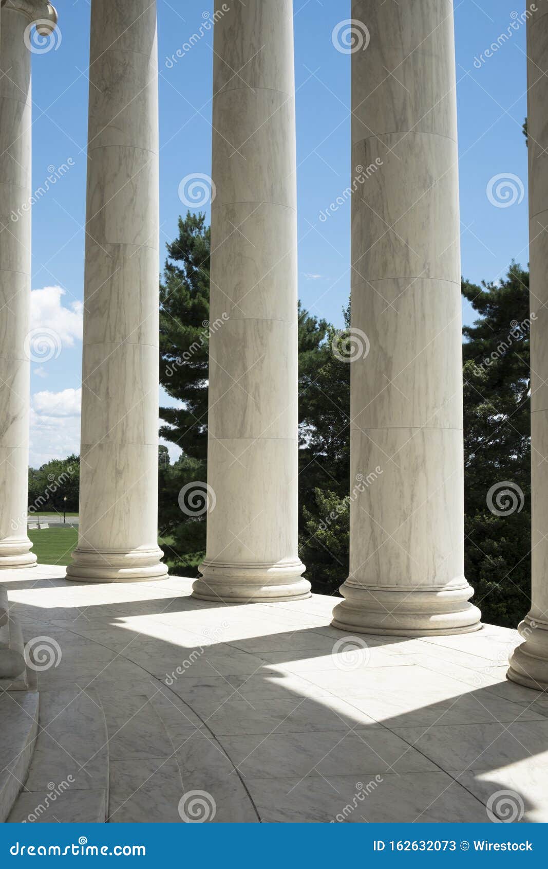 Vertical Shot of the Big White Columns of a Building with Trees and the ...