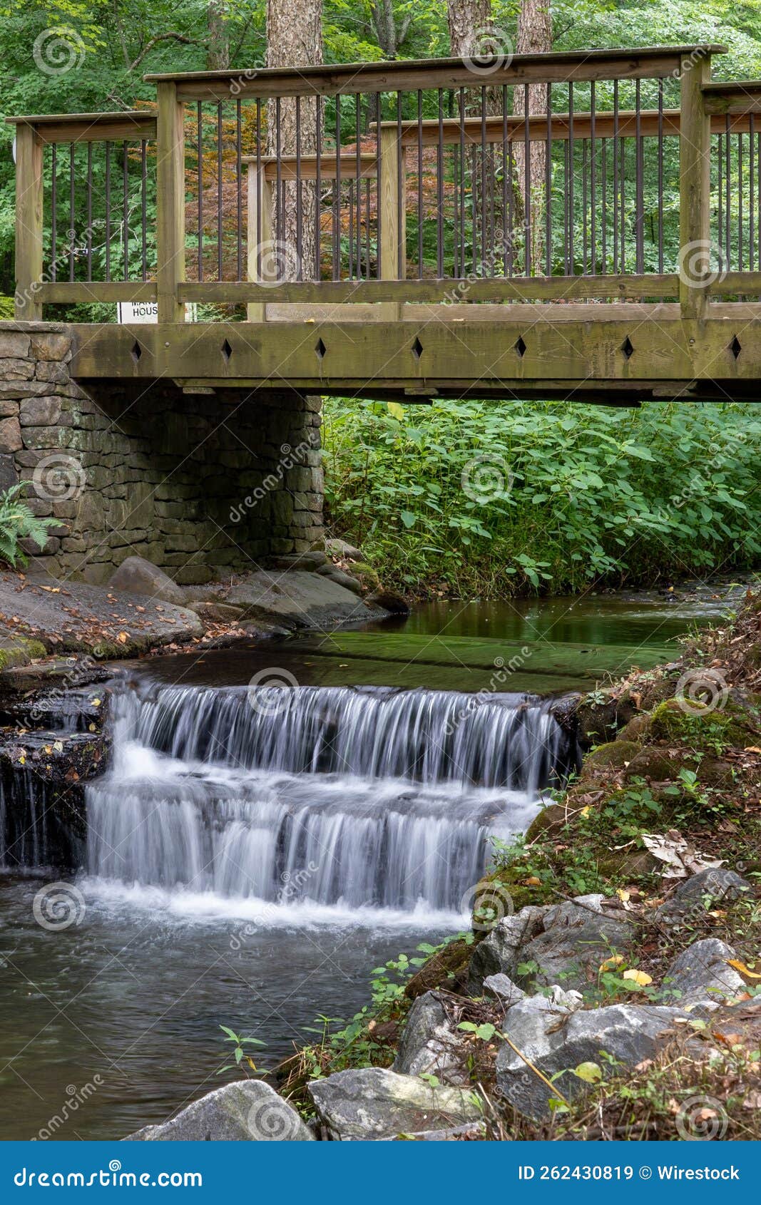 Vertical Shot of a Bridge Over a Waterfall River in a Japanese Garden ...