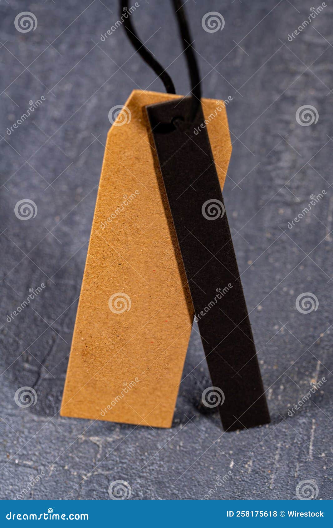 Vertical Shot of a Brown Paper Tag on a String with a Thin Black Strip ...